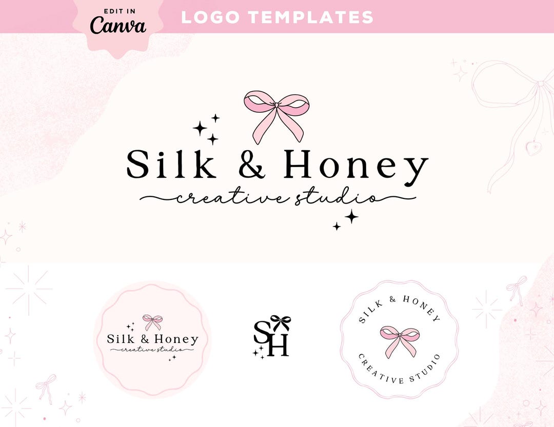 Coquette Aesthetic Logo Design Template, Blush Pink Bow Ribbons ...