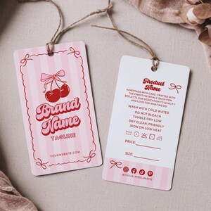 Editable Coquette Cherries Tag Canva Template, Printable Garment Care ...