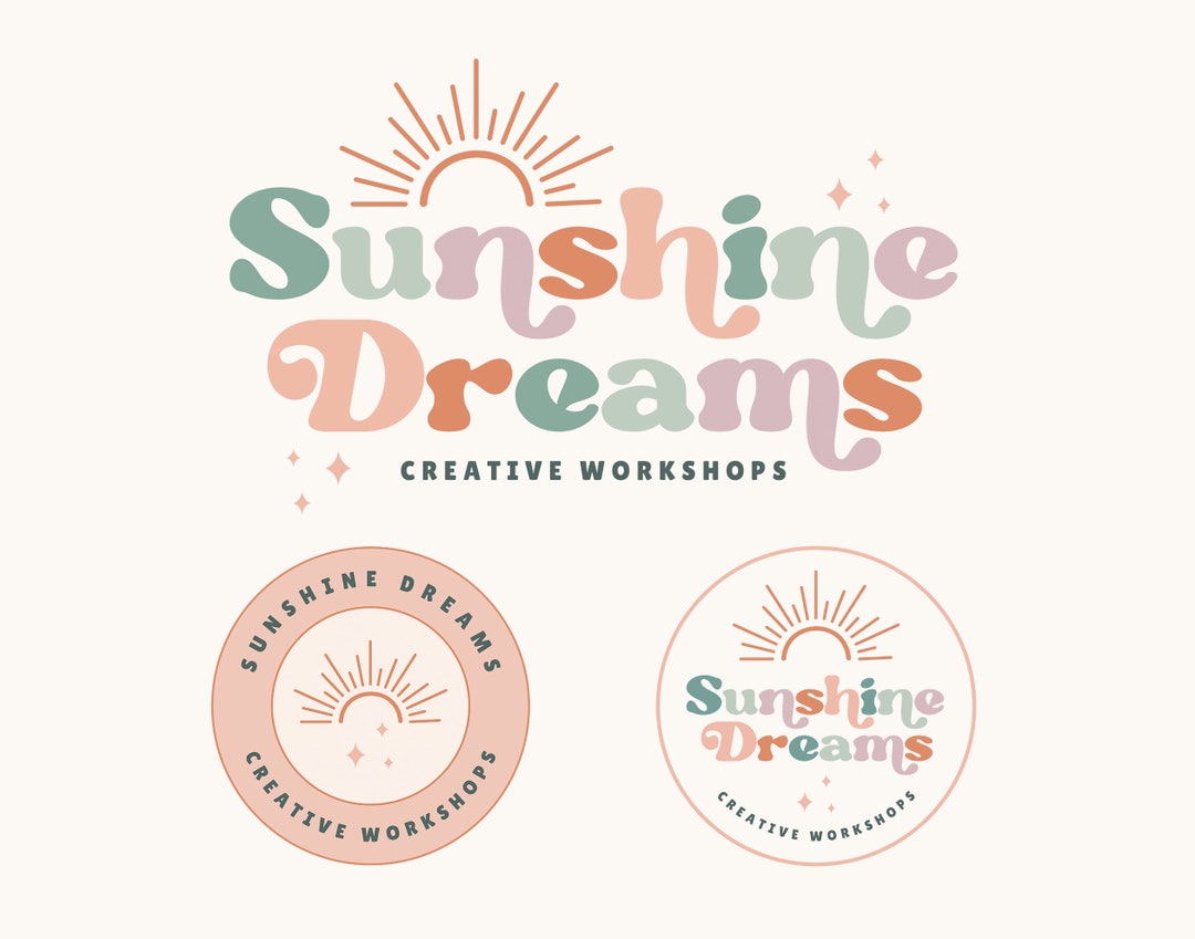 DIY Colorful Sunshine Logo Design Instant Download, Premade Retro ...