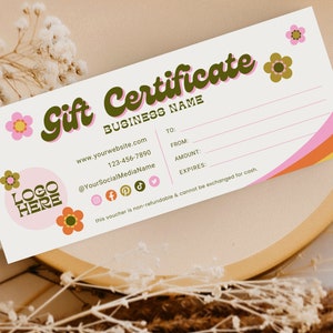 Editable Retro Flower Gift Certificate Template, Printable Modern ...