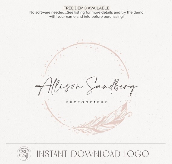 Feather Logo Design Instant Download Boho Logo DIY Premade | Etsy