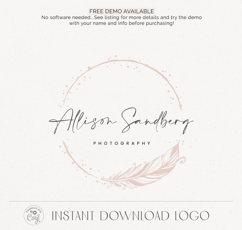 Feather Logo Design Instant Download Boho Logo DIY Premade | Etsy