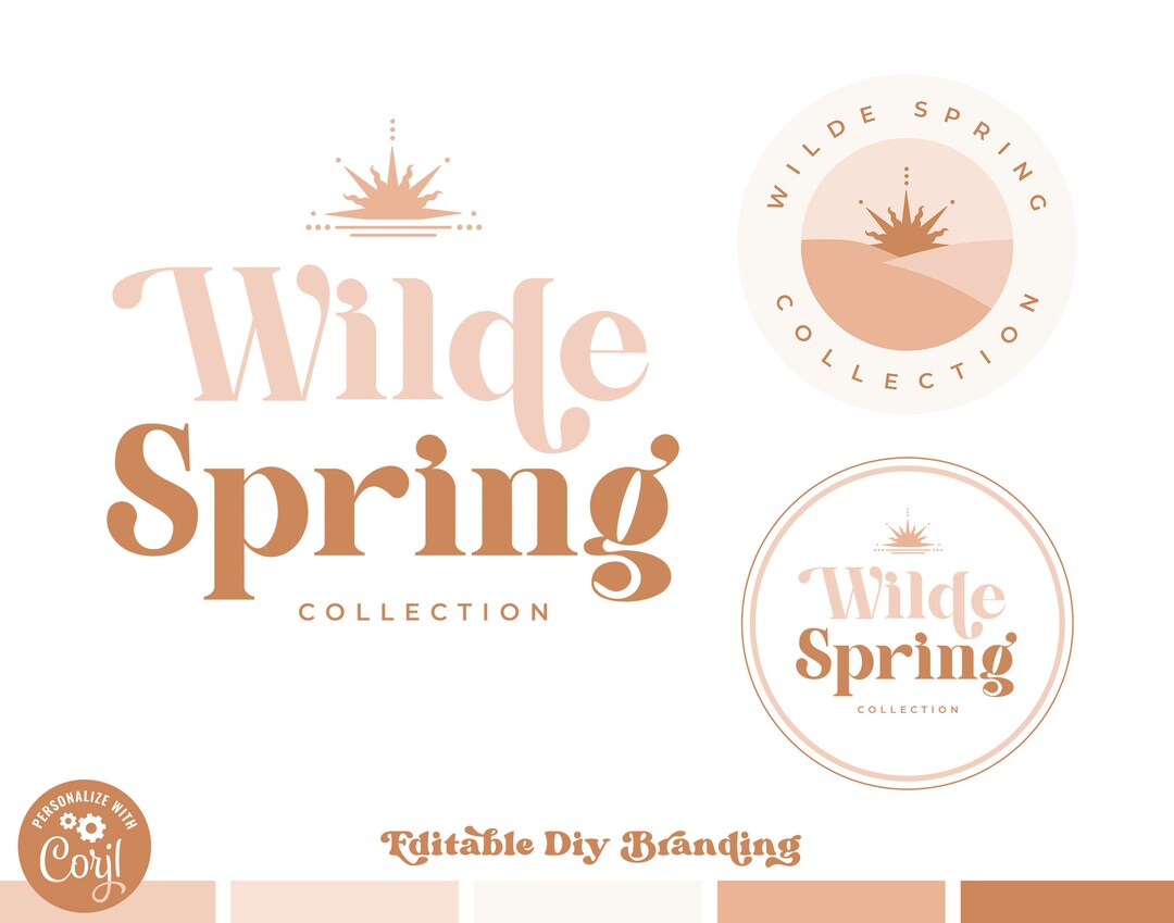 DIY Editable Retro Sun 2 Tone Logo Design Instant Download, Premade ...