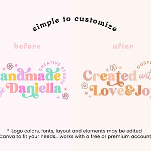 DIY Retro Groovy Flower Logo Design Instant Download Premade - Etsy