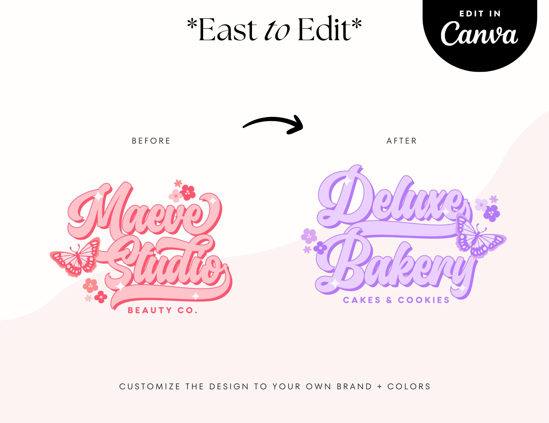 Coquette Aesthetic Logo Design Template, Butterfly Floral Monogram Logo ...