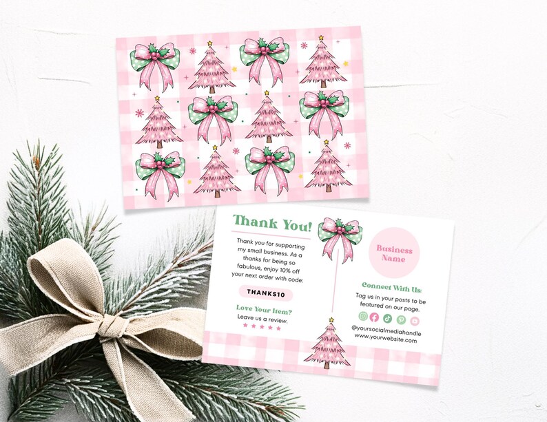 Pink Coquette Christmas Thank You Card Canva Template, Cute Vintage ...