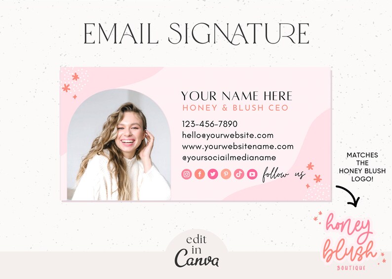 Pink Peach Email Signature Template Canva Gmail Outlook - Etsy