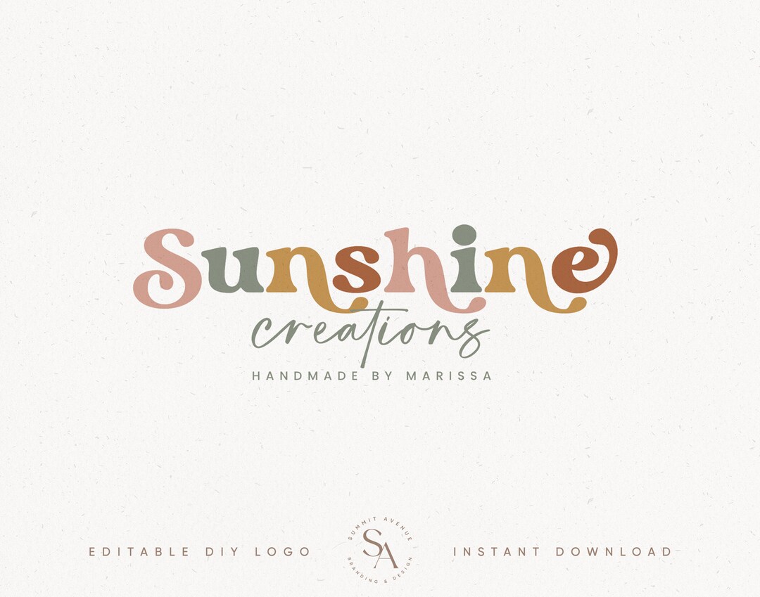 Editable Colorful Boho Logo Design Instant Download, Retro 70s Text ...