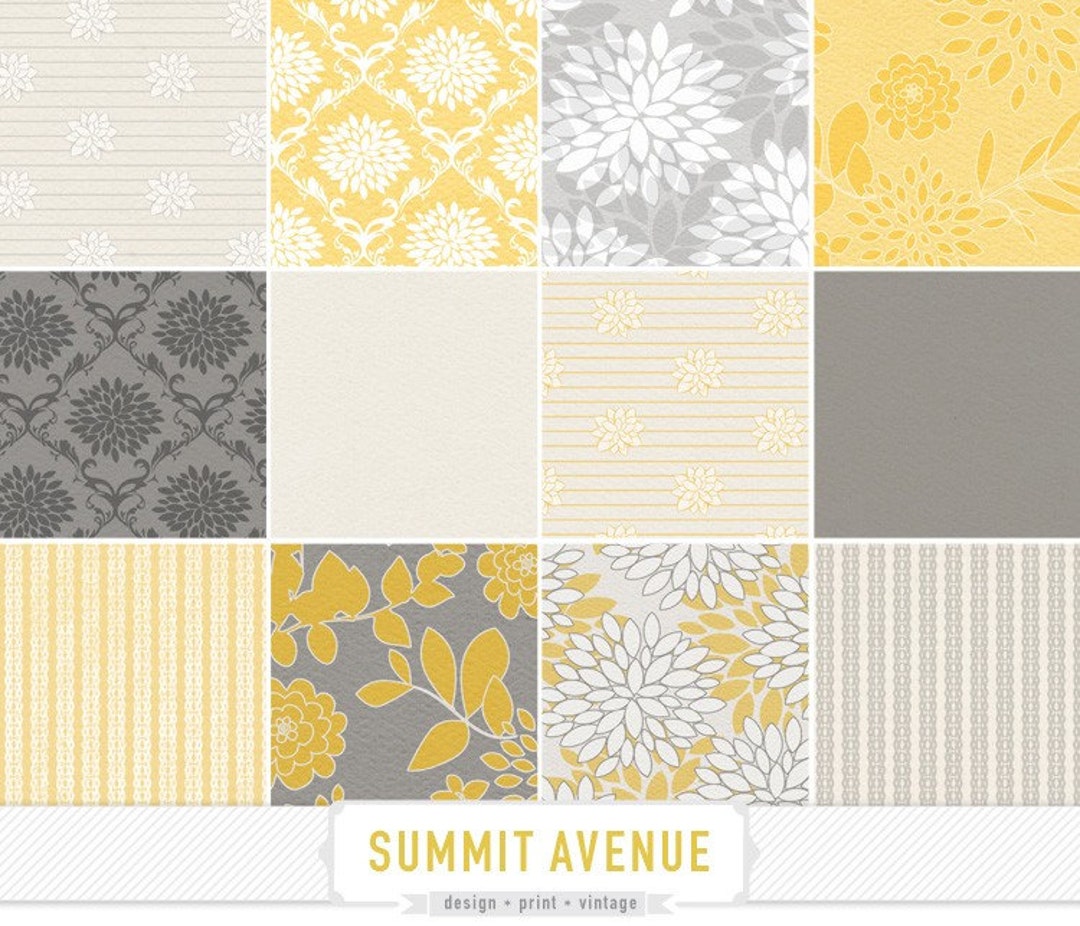 INSTANT DOWNLOAD Digital Scrapbook Paper Pack - 13 Mustard & Grey ...