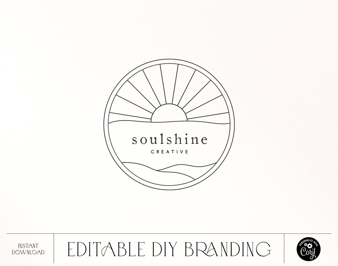 Modern Sun Logo Design Instant Download, Boho Sunshine Logo DIY Premade ...