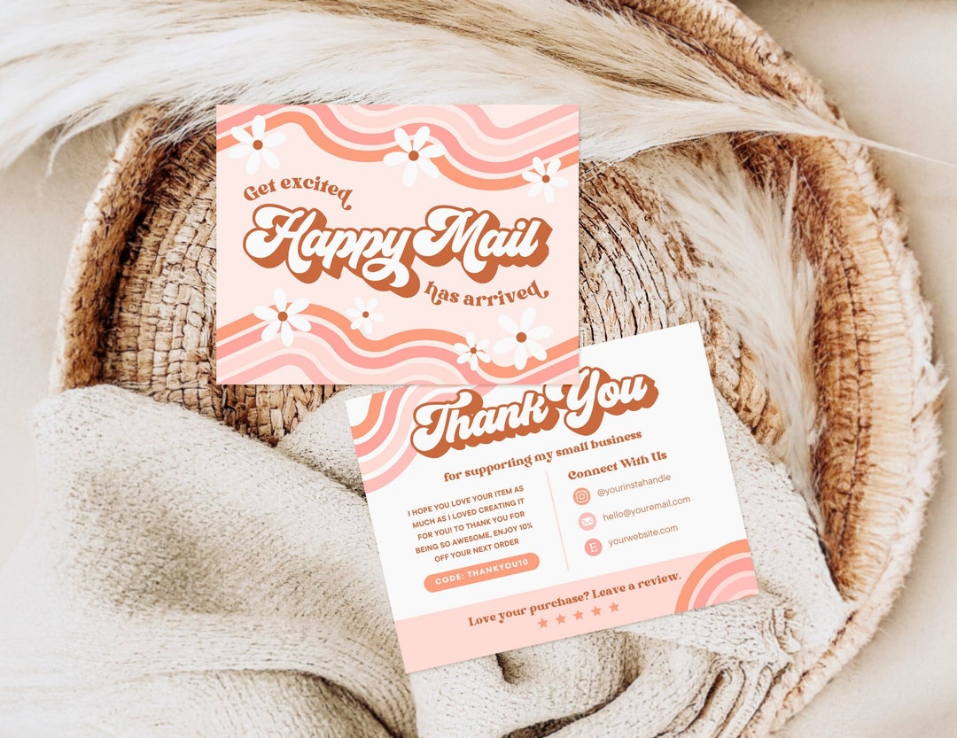 Retro Rainbow Thank You Card Canva Template, Boho Daisy Small Business ...