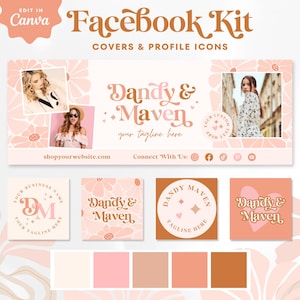 Editable Retro Facebook Kit, Rainbow Facebook Page Banners, DIY Pink ...