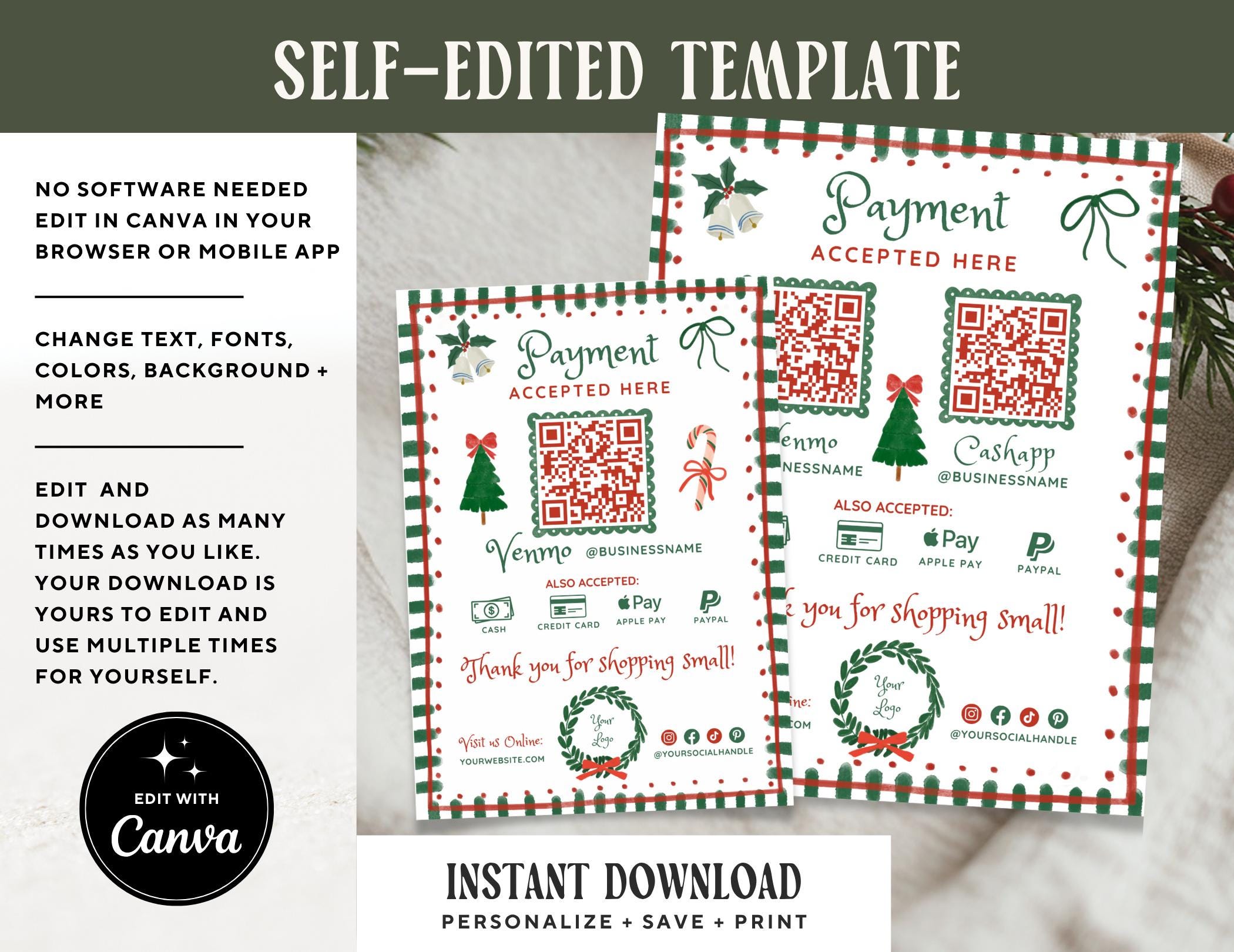 Whimsical Watercolor Holiday Scan to Pay Template, Cottagecore ...