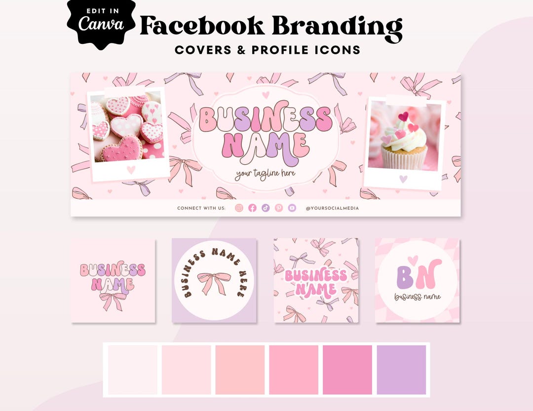 Editable Coquette Facebook Kit, Retro Bows Facebook Page Banners, DIY ...