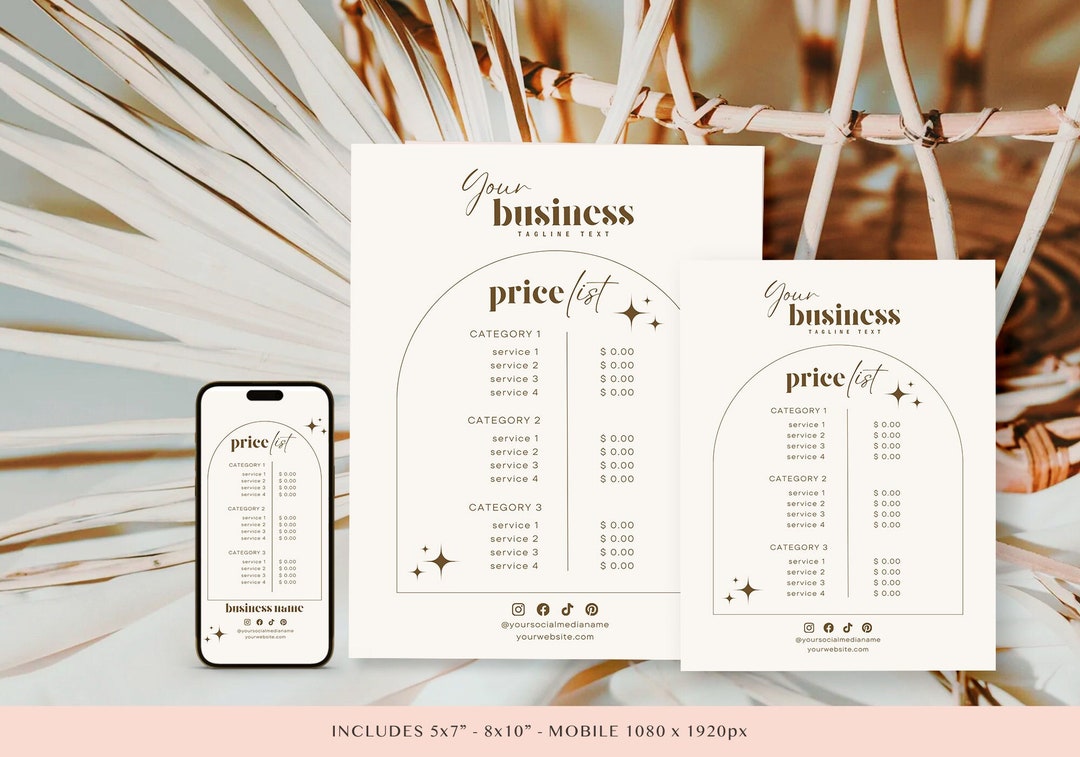 Modern Price List Canva Template, Printable Pricing Sign, Instant ...