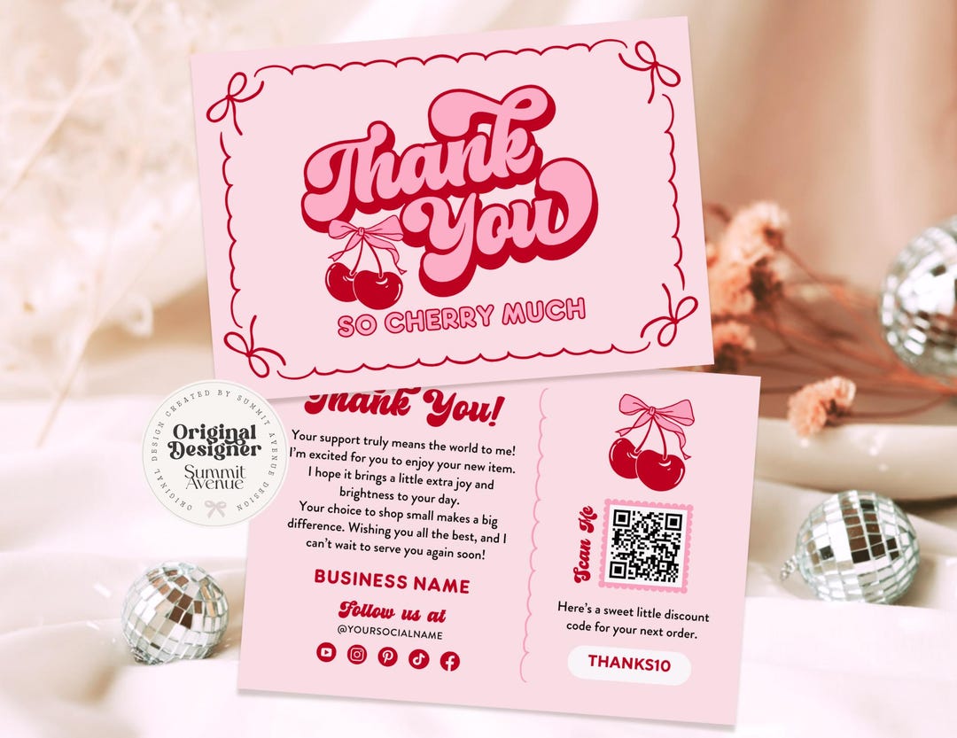 Coquette Card Thank You Card, Editable Customer Thank You Business ...