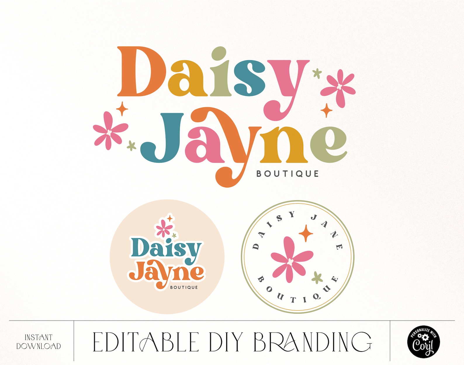Editable Bright Retro Floral Daisy Logo Design Instant - Etsy