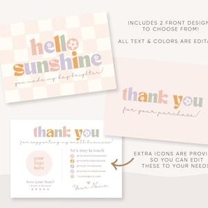 Retro Rainbow Thank You Card Canva Template, Colorful Boho Small ...