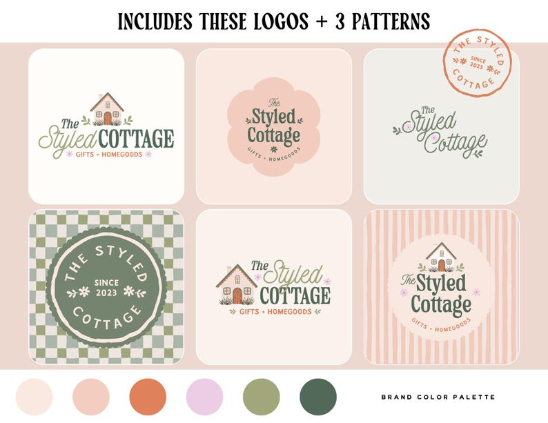 Cottagecore Logo Design, Editable Canva Logo Template, Boho Logo for ...