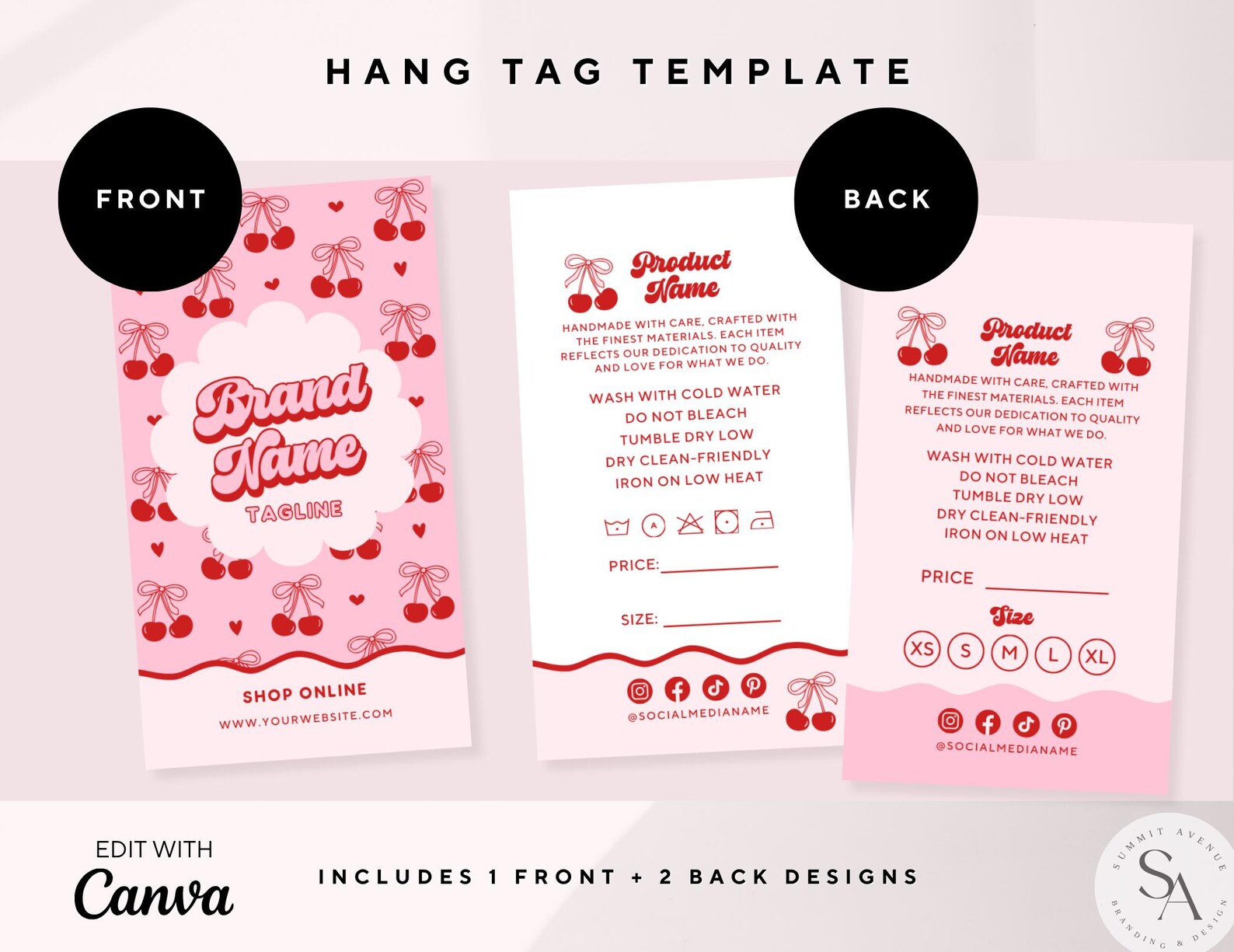 Editable Coquette Cherries Tag Canva Template, Printable Garment Care ...