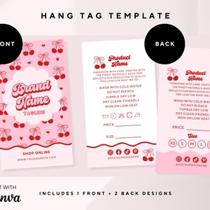 Editable Coquette Cherries Tag Canva Template, Printable Garment Care ...