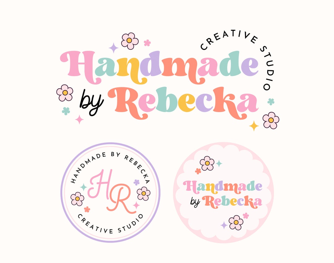 DIY Retro Groovy Flower Logo Design Instant Download, Premade Modern ...