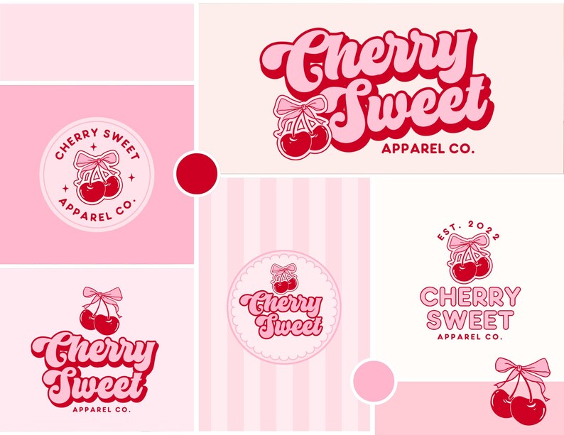 Coquette Aesthetic Logo Design Template, Bow and Cherries Retro Logo ...