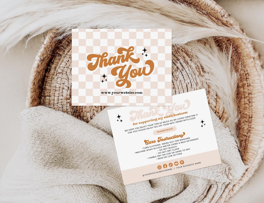 Retro Care Instructions Template, Business Thank You Card Canva ...