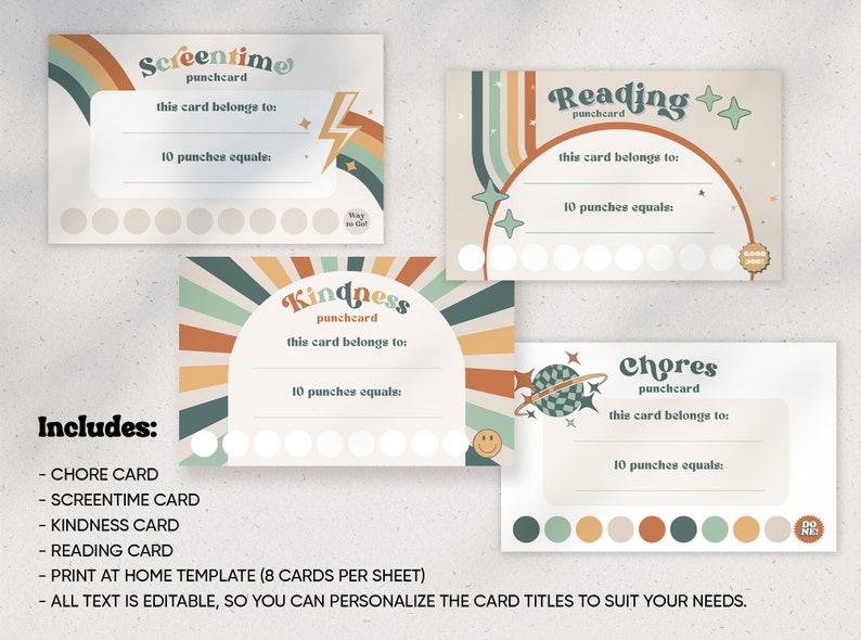 Editable Punch Cards, Kids Incentive Reward Card for Parents or ...