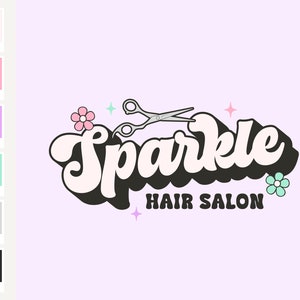Editable Bright Retro Salon Logo Design Instant Download, DIY Colorful ...