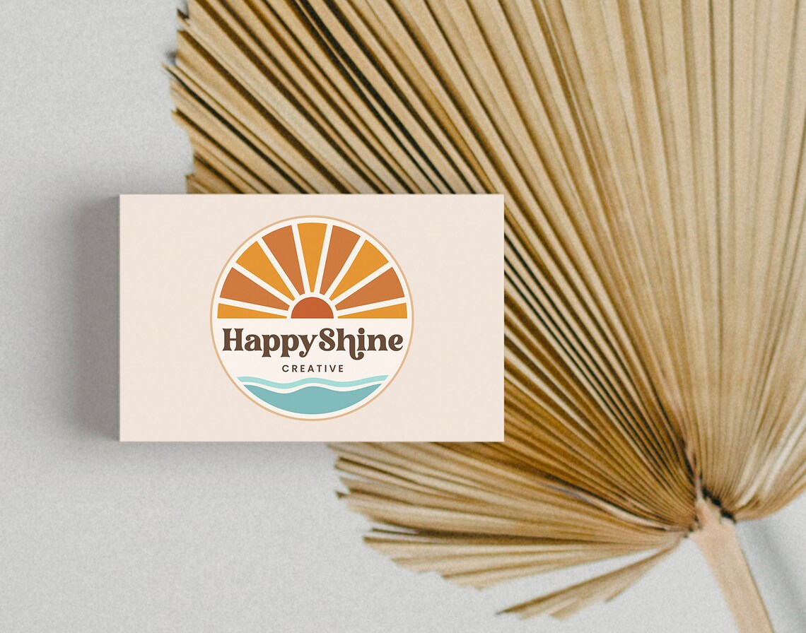 Retro 70s Sun Logo Design Instant Download Boho Sunshine Logo | Etsy