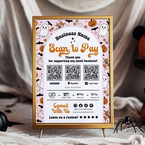 Editable Retro Halloween Scan to Pay QR Sign, DIY Printable Payment ...