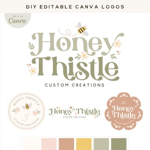 Cottagecore Logo Design, Editable Canva Logo Template, Boho Bee Logo ...