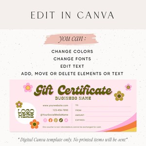 Editable Retro Flower Gift Certificate Template, Printable Modern ...