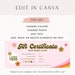 Editable Retro Flower Gift Certificate Template, Printable Modern ...