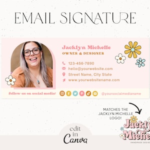 Retro Flower Email Signature Template Canva, Gmail Outlook, Small ...