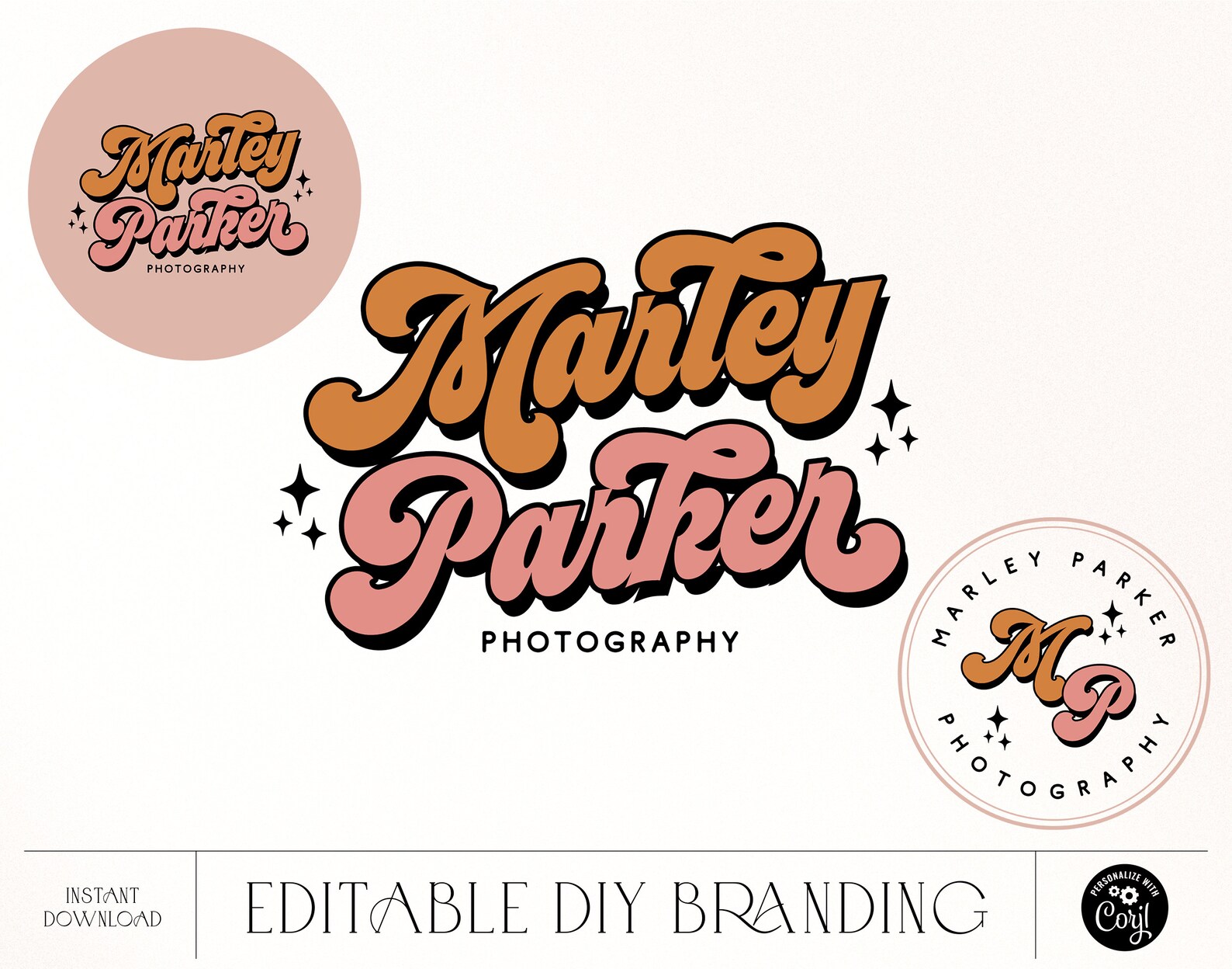 DIY Retro Script 2 Tone Logo Design Instant Download Premade - Etsy