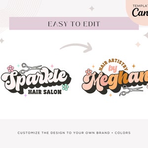 Editable Bright Retro Salon Logo Design Instant Download, DIY Colorful ...