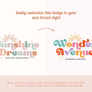 DIY Colorful Sunshine Logo Design Instant Download, Premade Retro ...