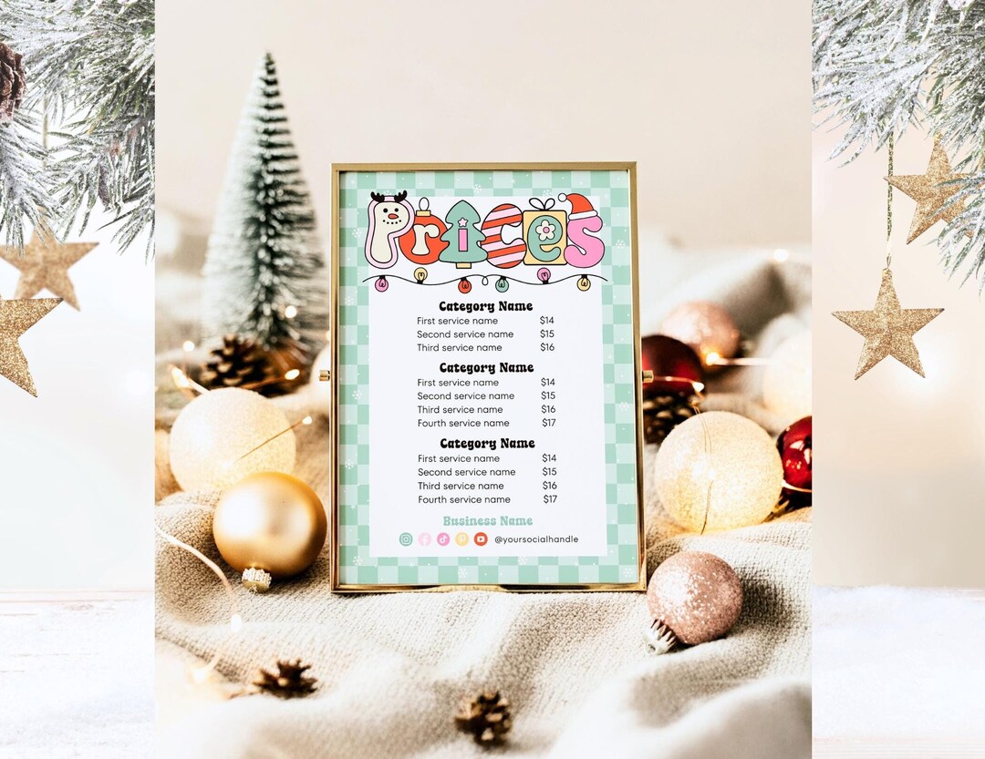 Retro Christmas DIY Printable Price List Canva Template, Editable ...