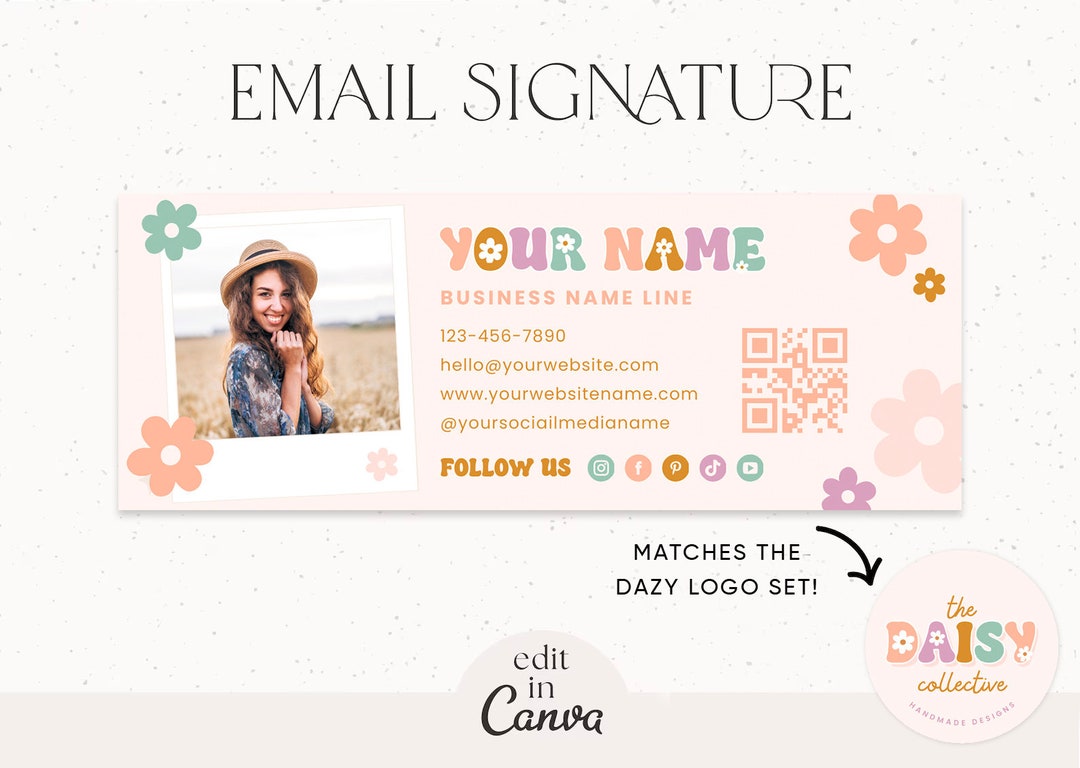 Editable Retro Flower Email Signature, Gmail Outlook, Small Business ...