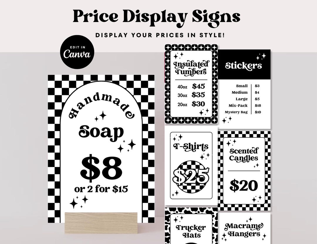 Retro DIY Printable Price Signs Canva Template, Editable Pop-up Shop ...