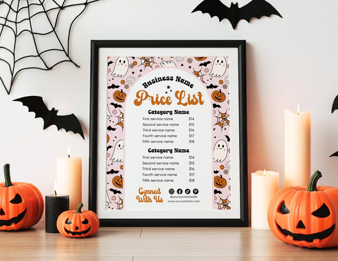 Retro Halloween DIY Printable Price List Canva Template, Editable ...