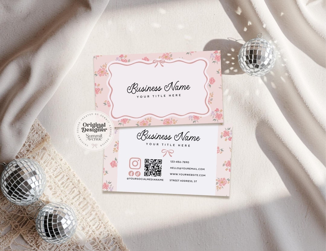 Coquette Business Card Canva Template QR Code, Printable Floral ...