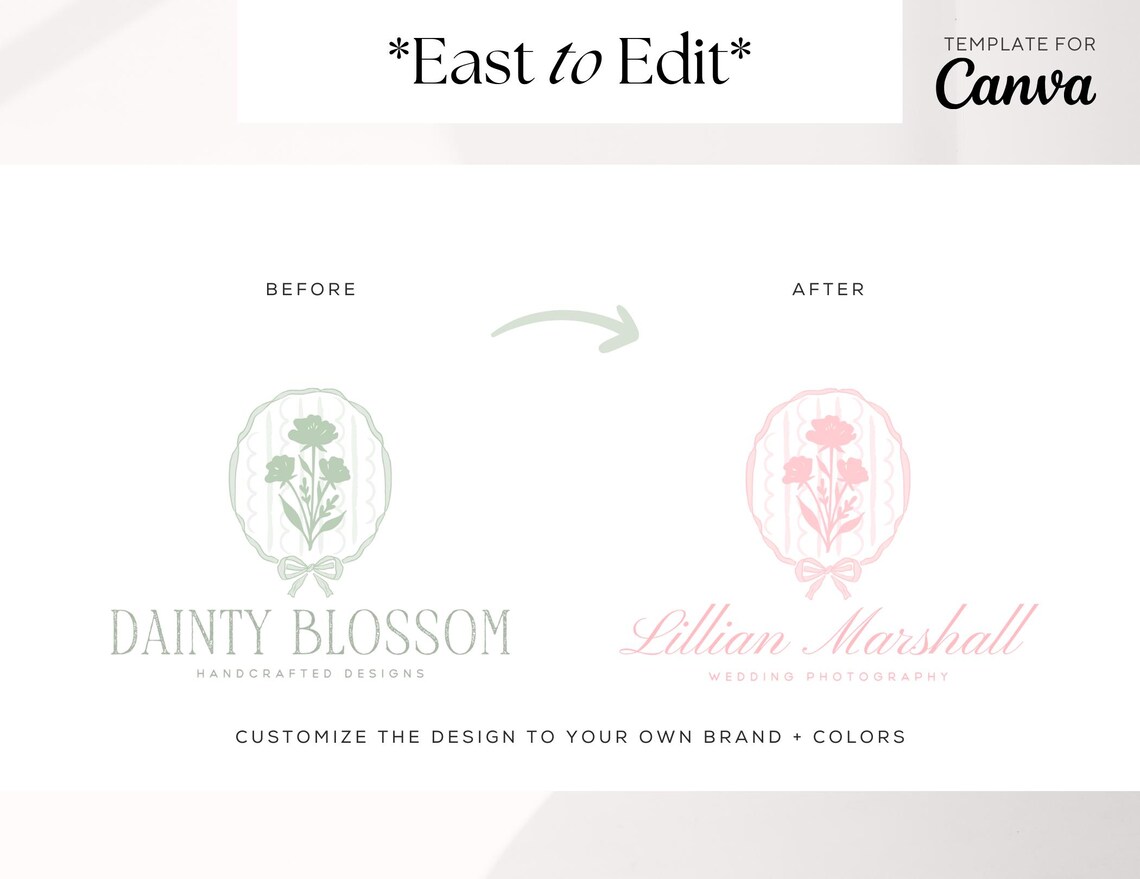 Vintage Coquette Logo Design, Editable Canva Logo Template, Romantic ...