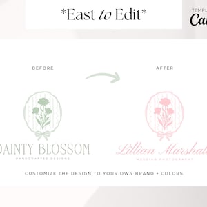 Vintage Coquette Logo Design, Editable Canva Logo Template, Romantic ...