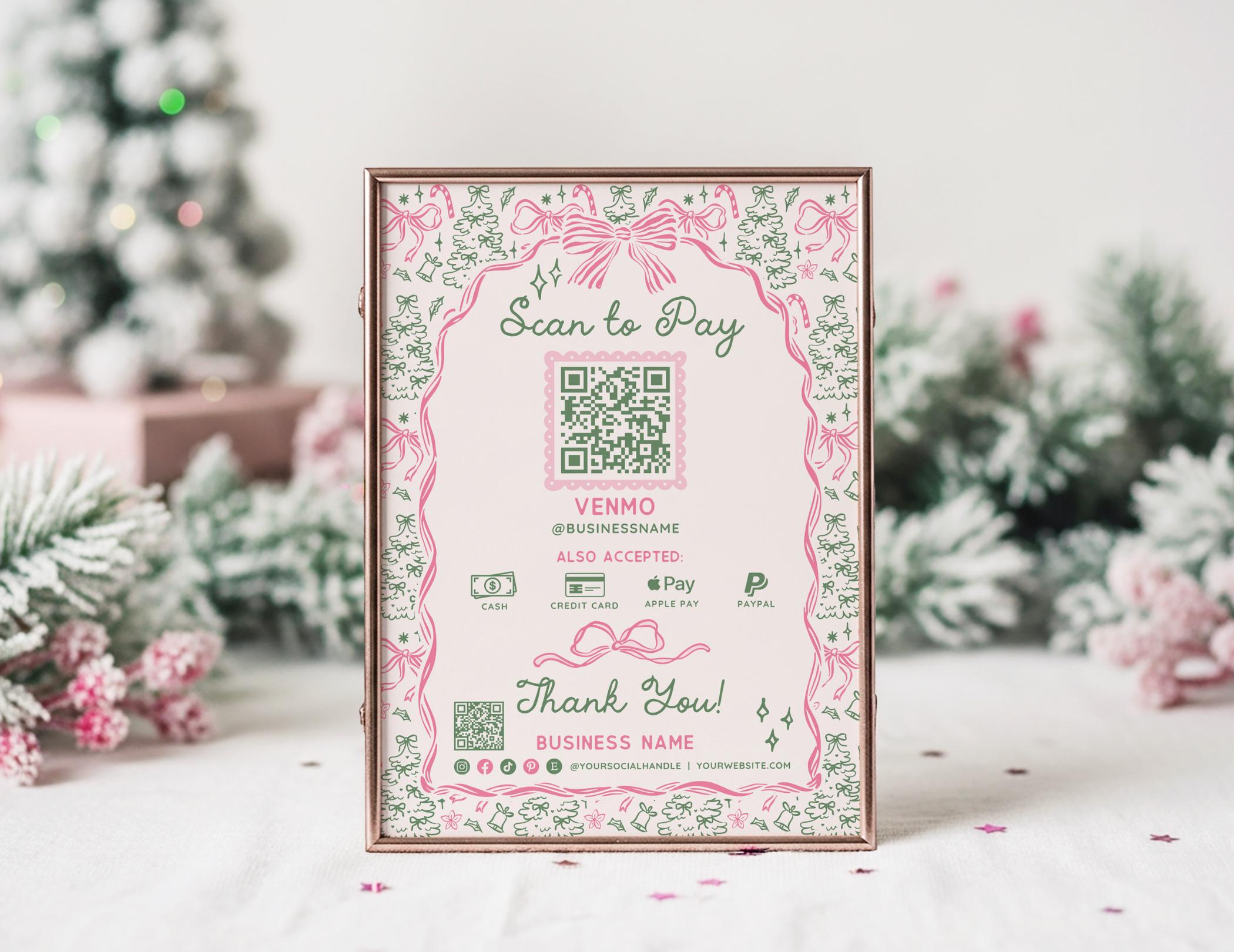 Editable Pink & Green Holiday Payment Sign Template, Coquette Christmas ...