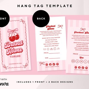 Editable Coquette Cherries Tag Canva Template, Printable Garment Care ...