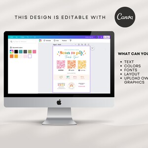 Editable Retro Rainbow Scan to Pay QR Sign, DIY Boho Printable Payment ...