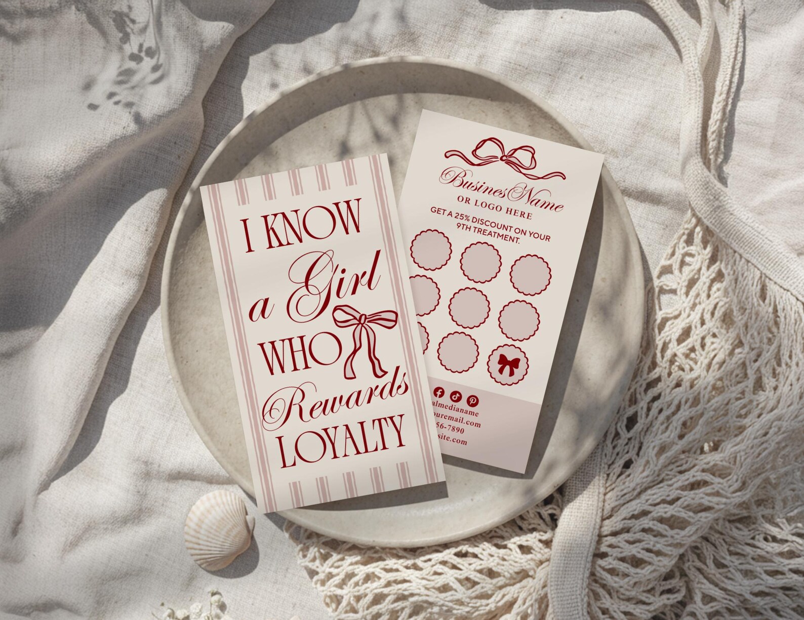 Luxury Coquette Loyalty Card Template, Vintage Guest Check Customer ...
